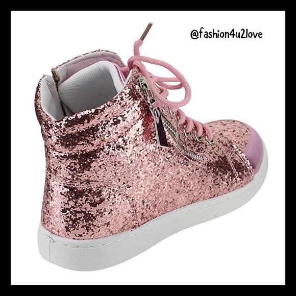 Forever Shoes | Shoes | Size 8 Pink Sequins Lace Up Ankle Sneakers ...